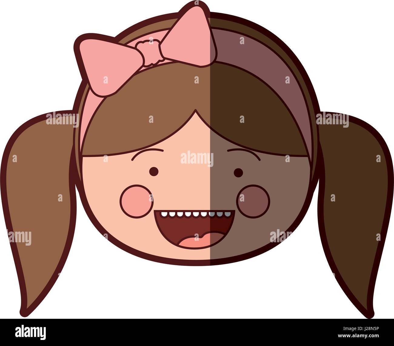 color silhouette shading smile expression cartoon front face girl with ...