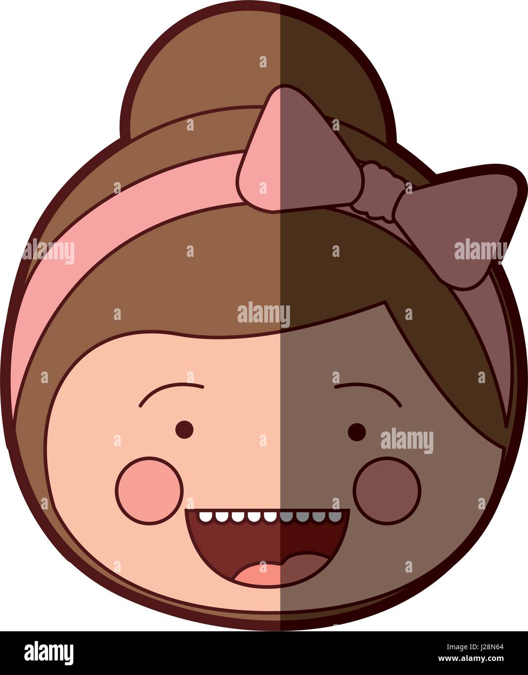 color silhouette shading smile expression cartoon front face girl with ...