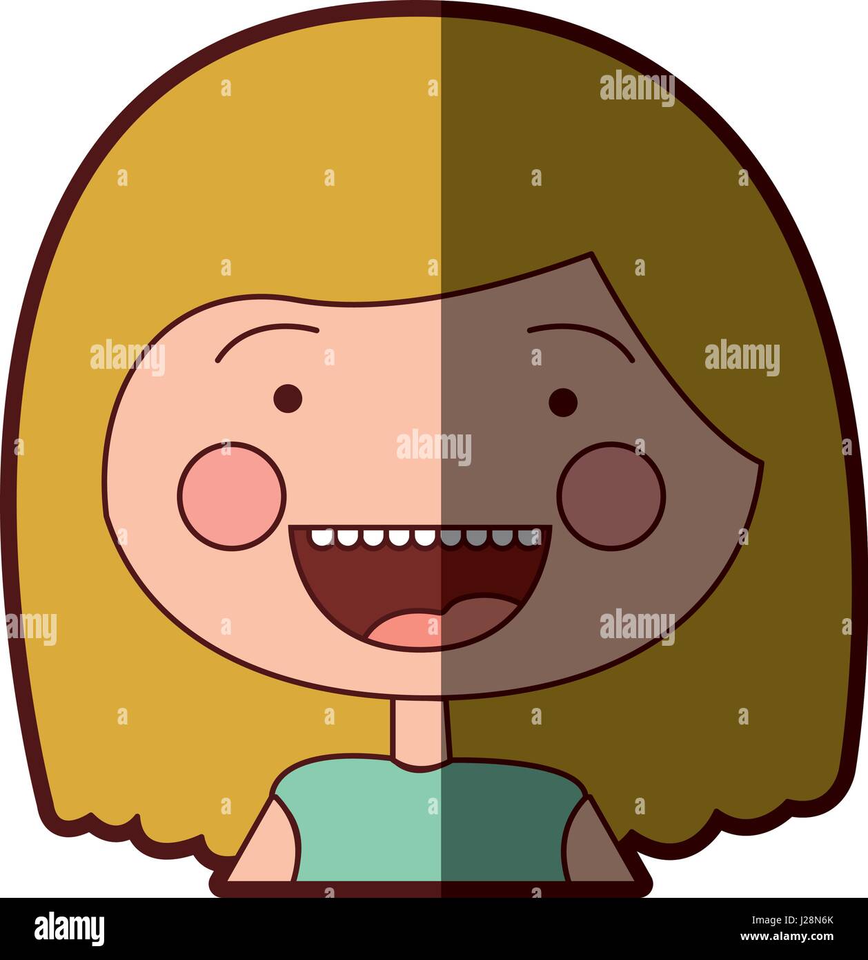 color silhouette shading smile expression cartoon half body girl with ...