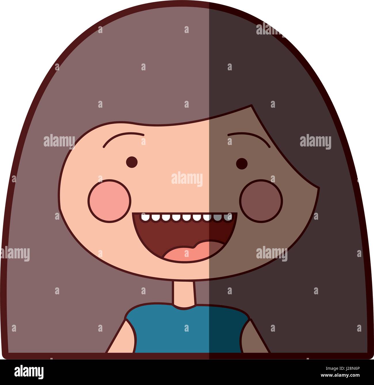 color silhouette shading smile expression cartoon half body girl with ...