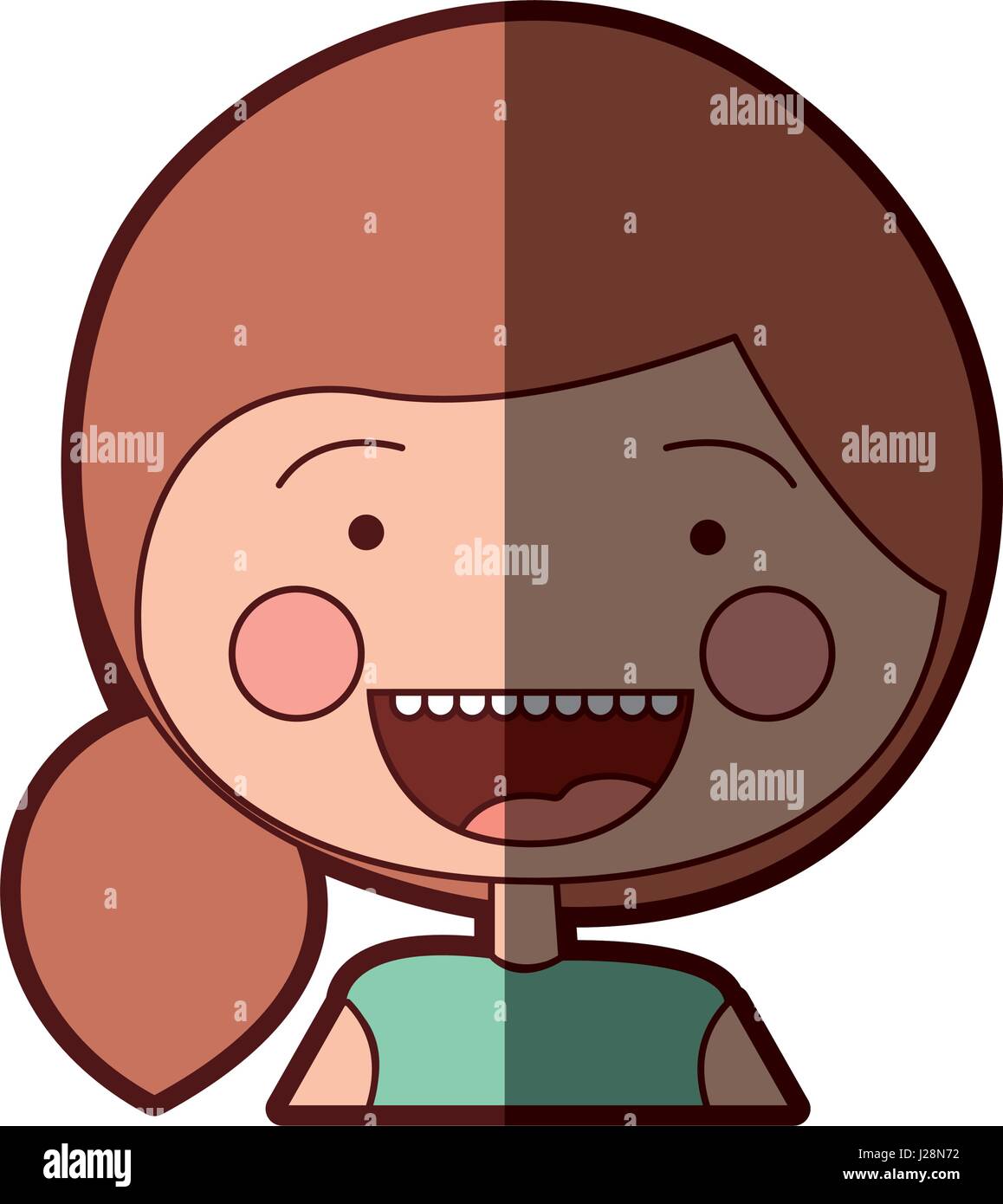 color silhouette shading smile expression cartoon half body girl with ...