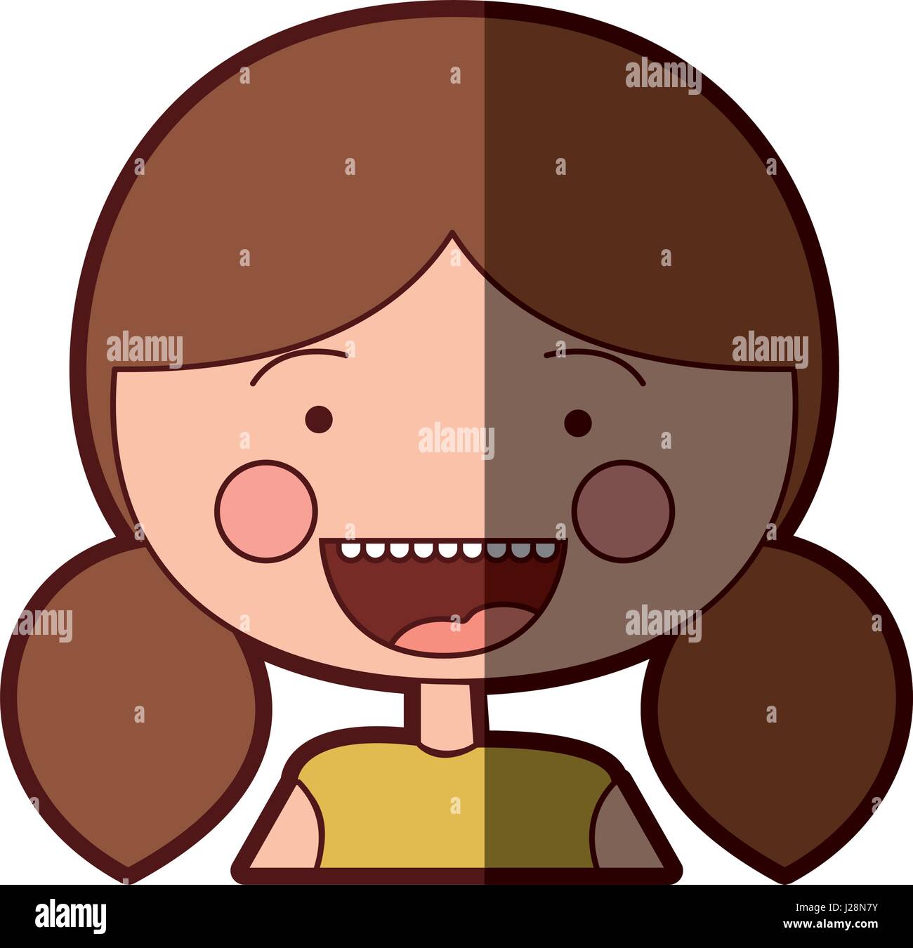 color silhouette shading smile expression cartoon half body girl with ...
