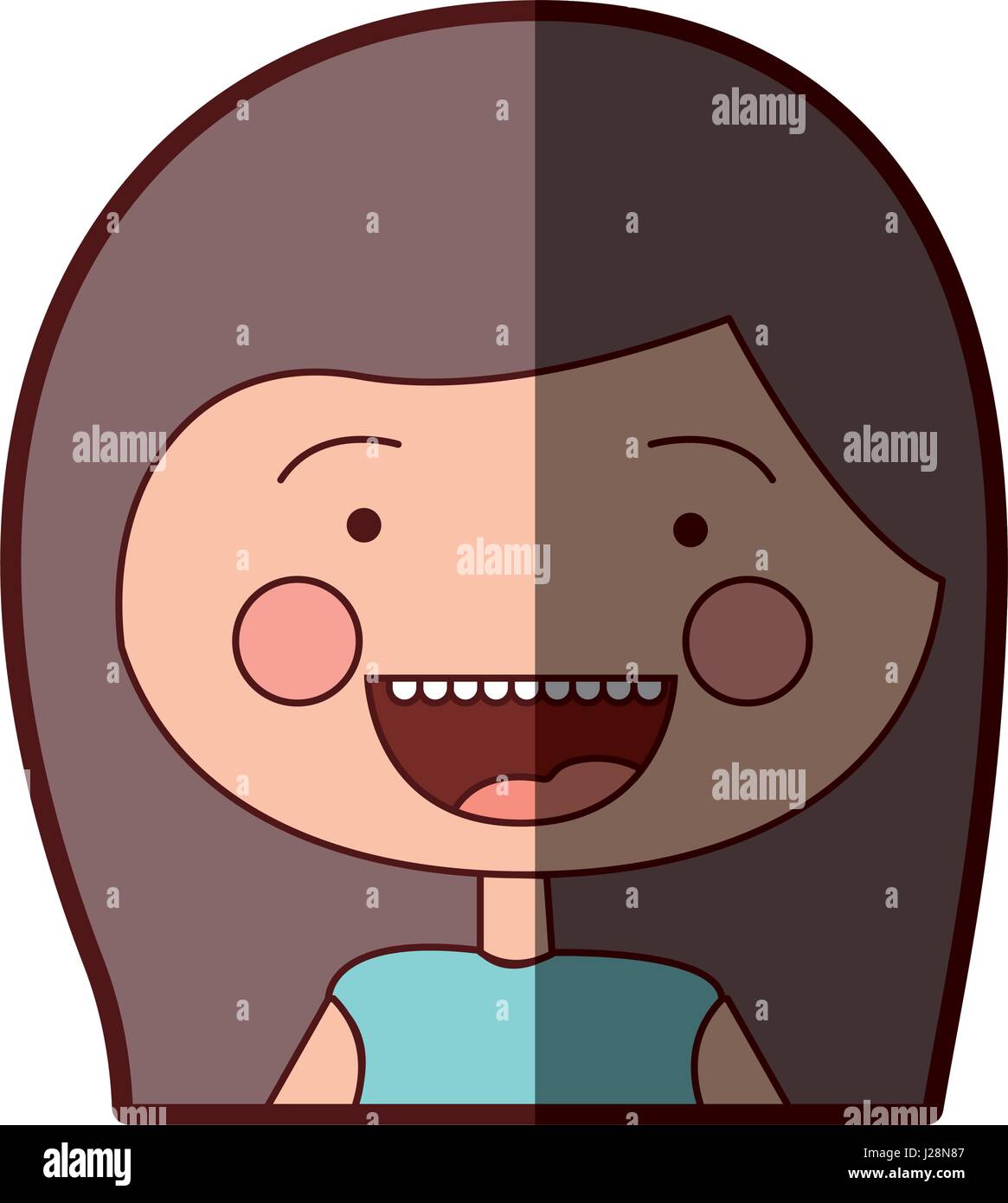 color silhouette shading smile expression cartoon half body girl with ...