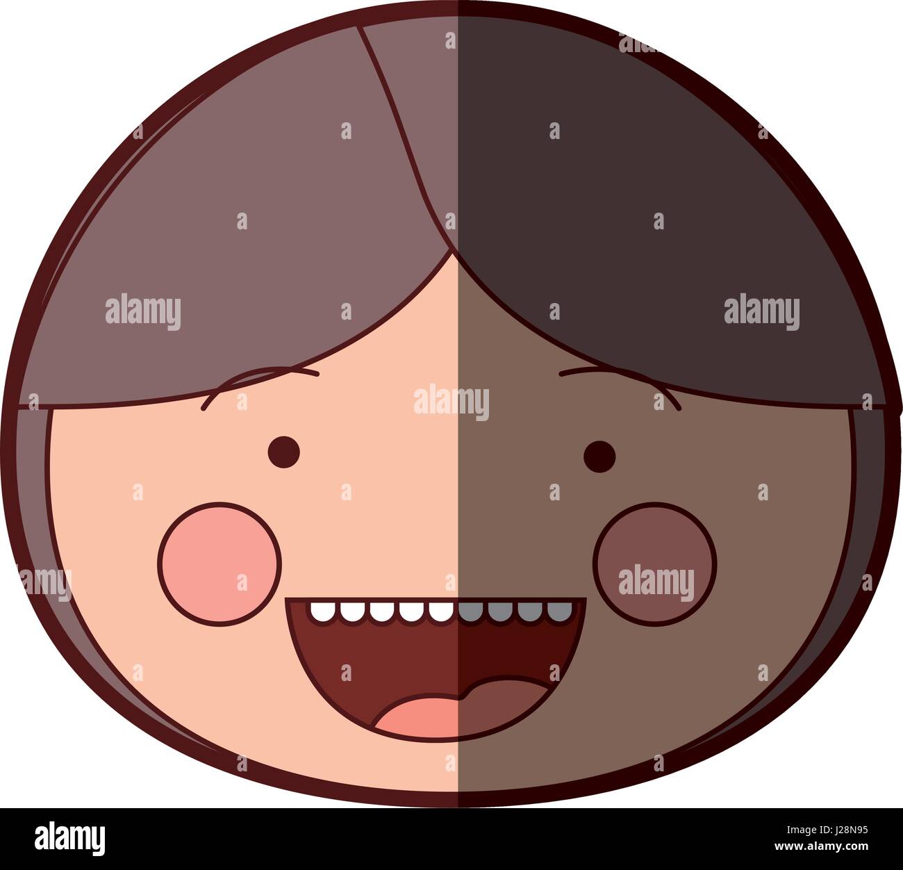 color silhouette shading smile expression cartoon front face boy with ...