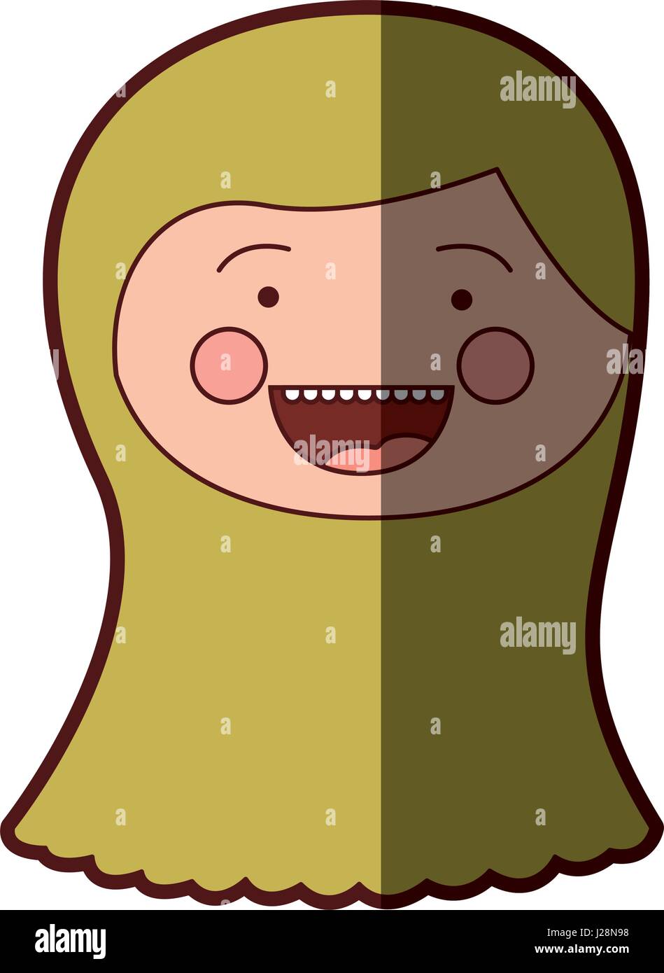 color silhouette shading smile expression cartoon front face girl with ...