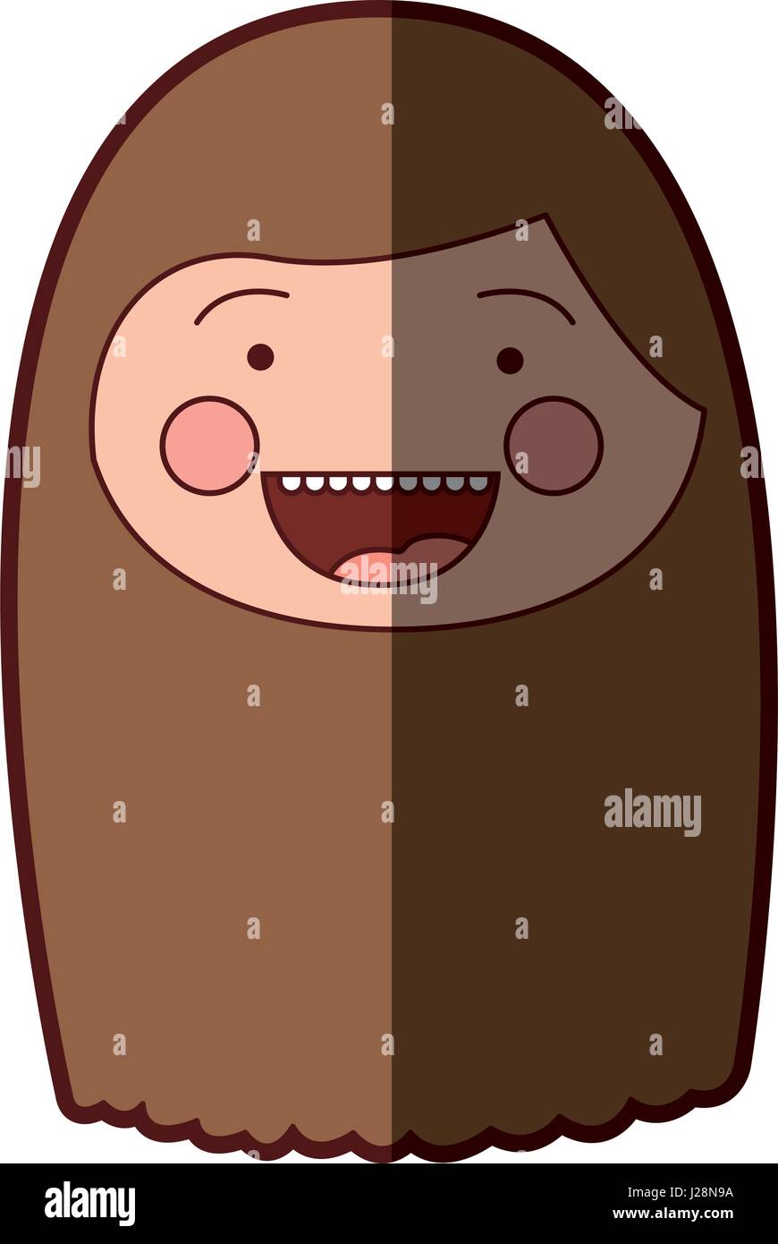 color silhouette shading smile expression cartoon front face girl with ...