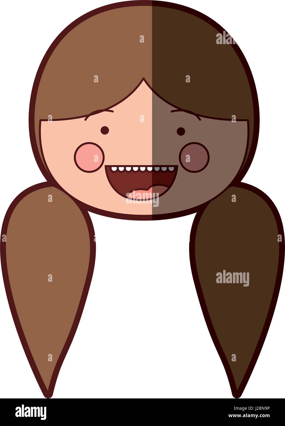 color silhouette shading smile expression cartoon front face woman with ...