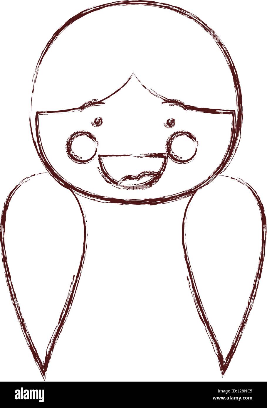 blurred contour shading smile expression cartoon front face girl with ...