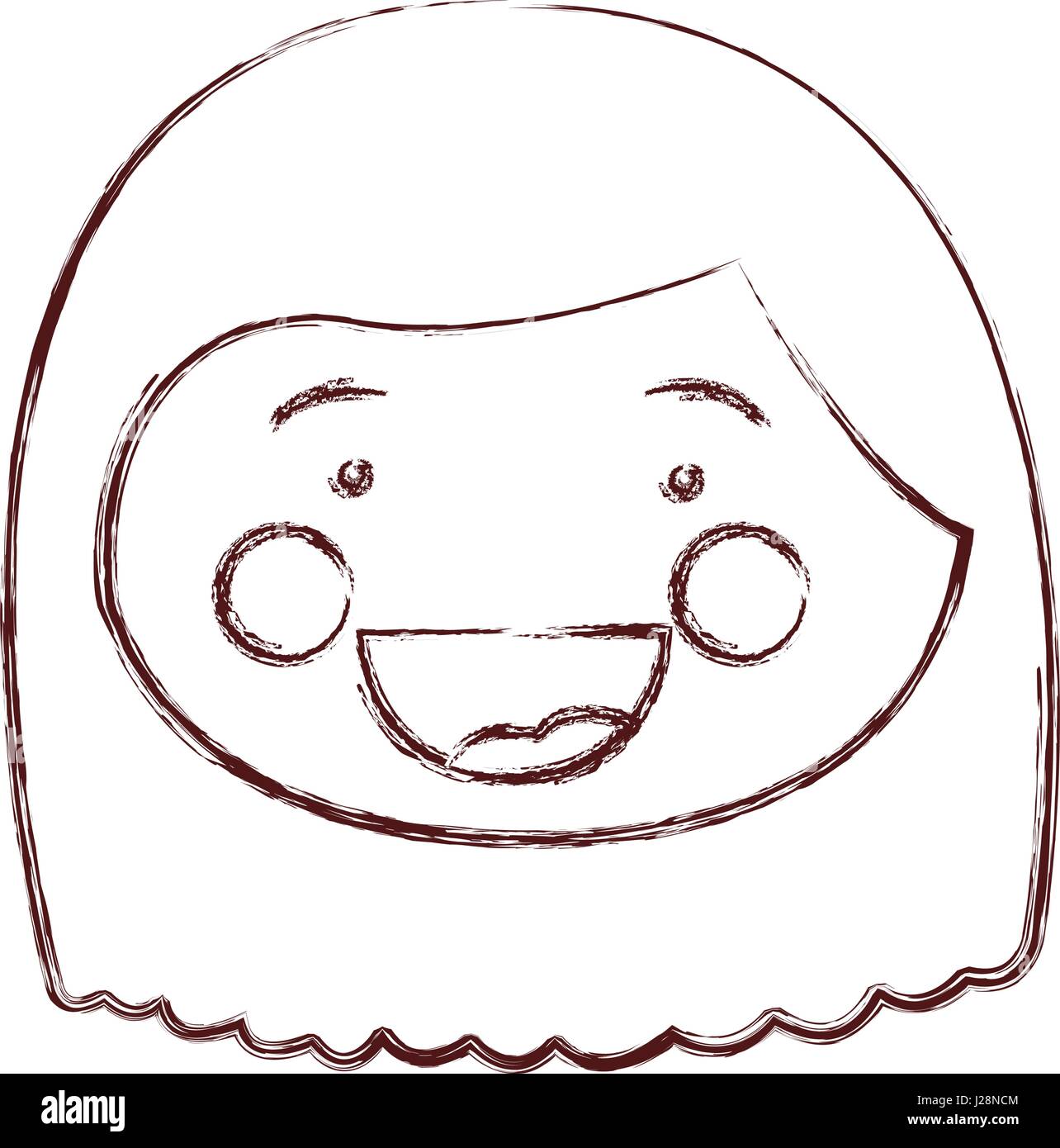 blurred contour shading smile expression cartoon front face girl with ...
