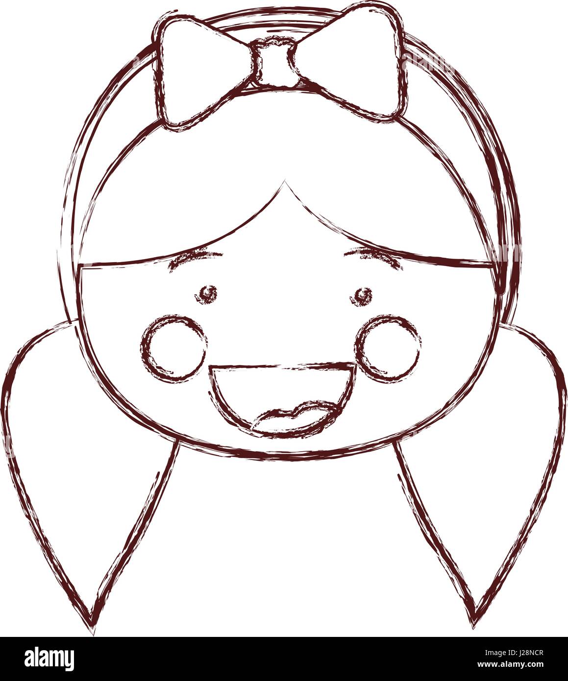 blurred contour shading smile expression cartoon front face girl with ...