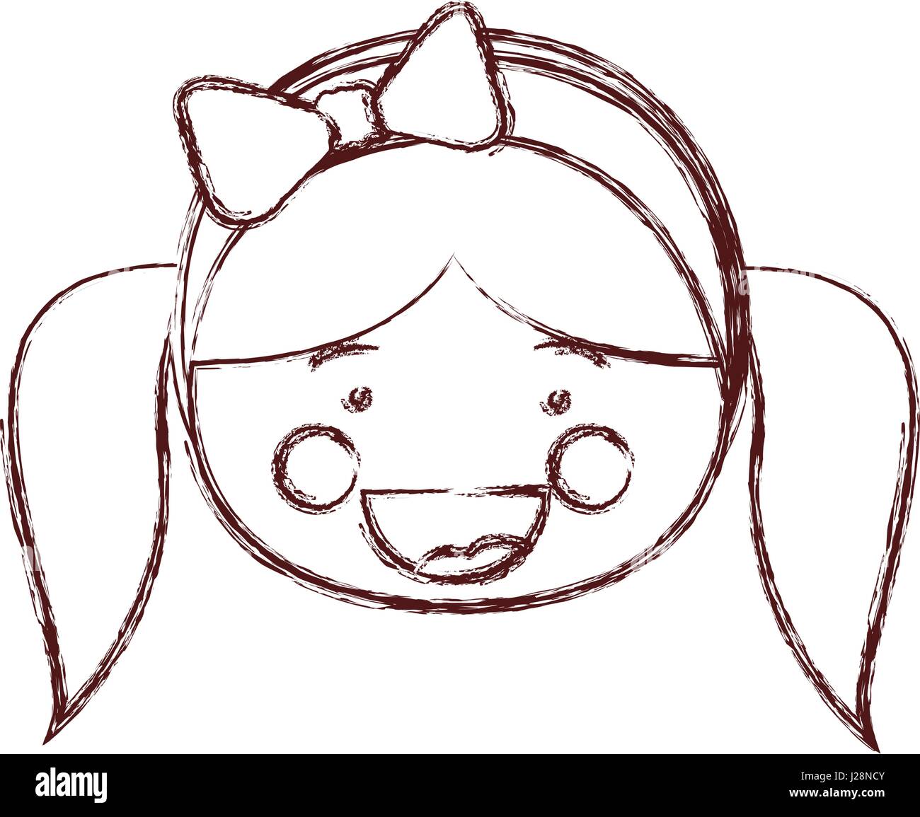 blurred contour shading smile expression cartoon front face girl with ...