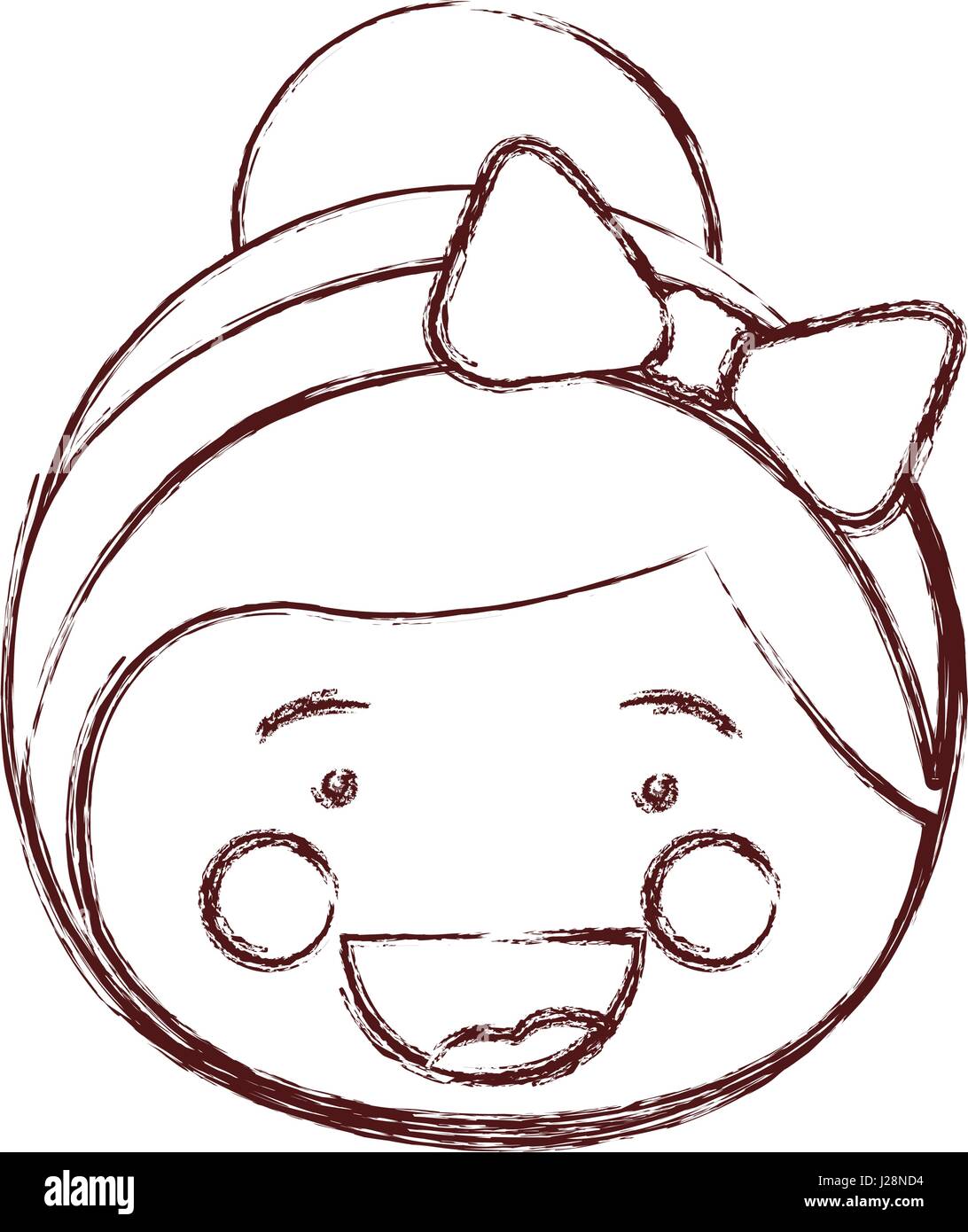 blurred contour shading smile expression cartoon front face girl with ...