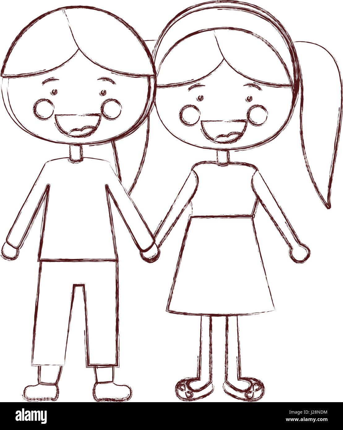 blurred contour shading smile expression cartoon boy hair and girl ...