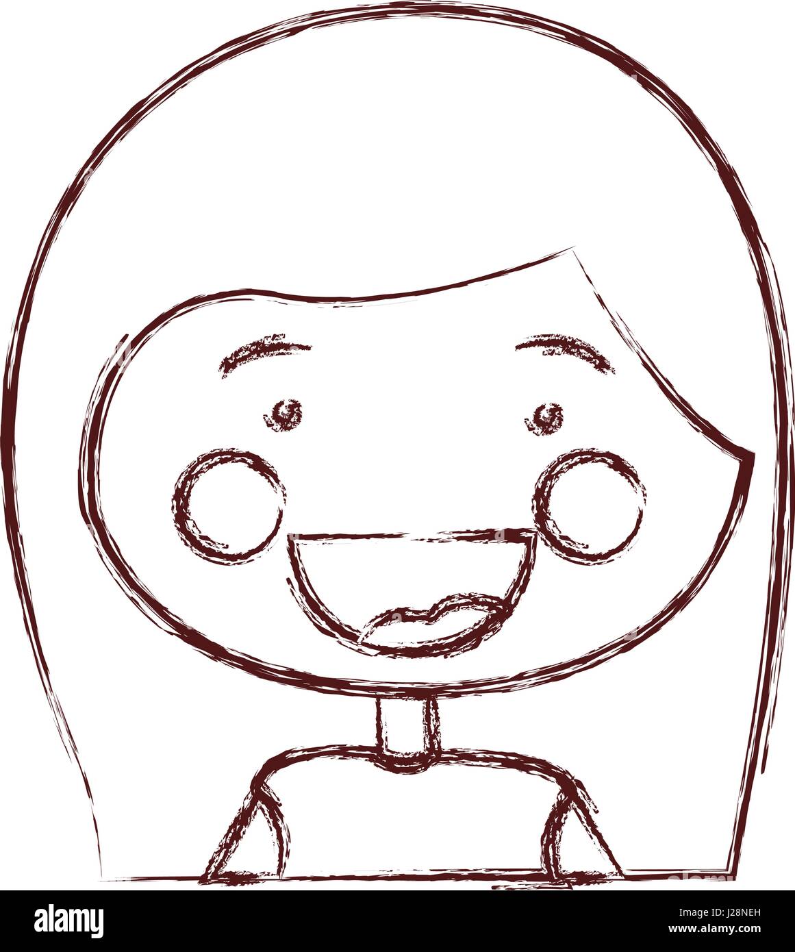 blurred contour shading smile expression cartoon half body girl with ...