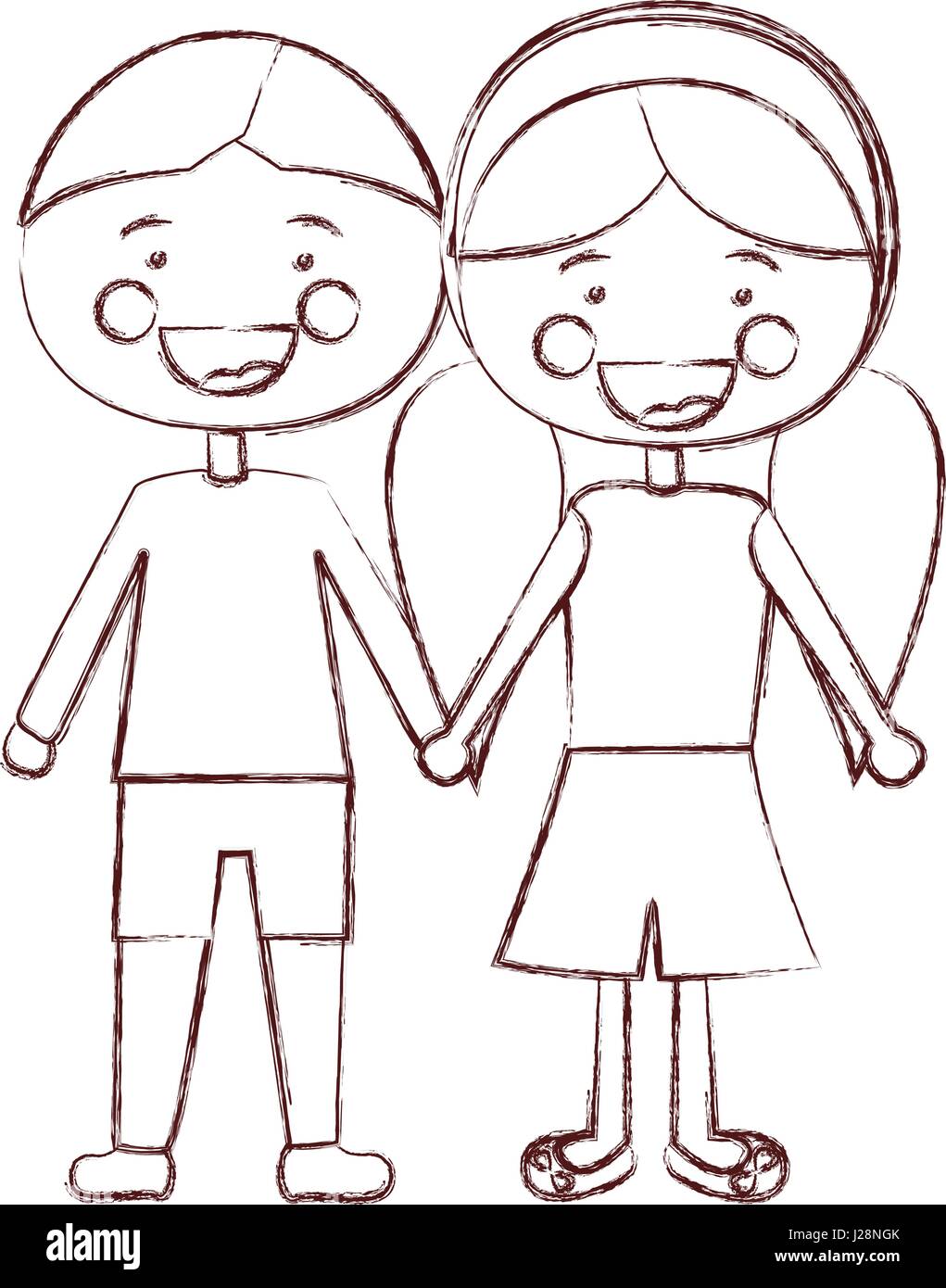 blurred contour shading smile expression cartoon boy hair and girl ...