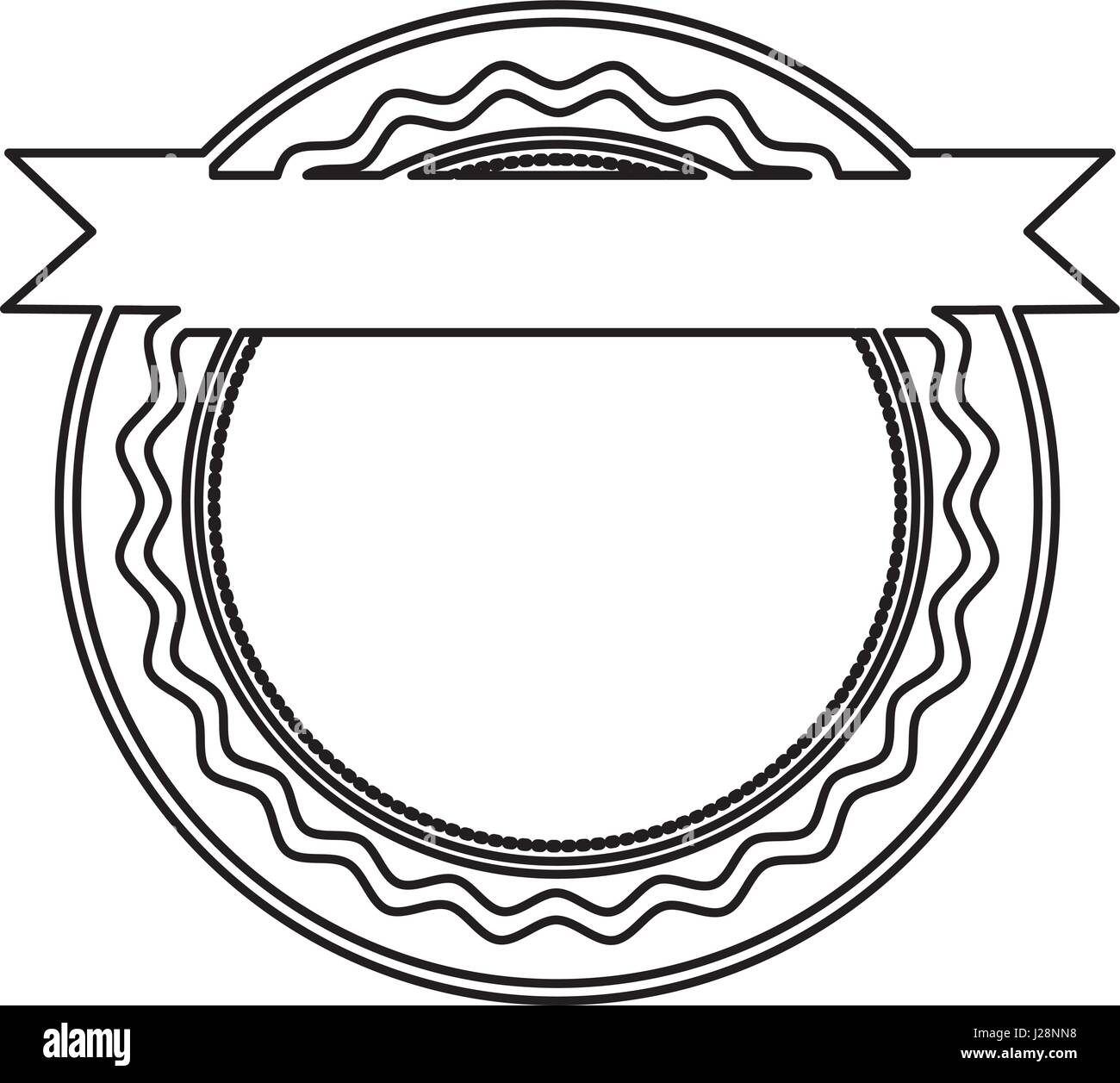 black silhouette heraldic circular stamp with rounds inside and ribbon ...