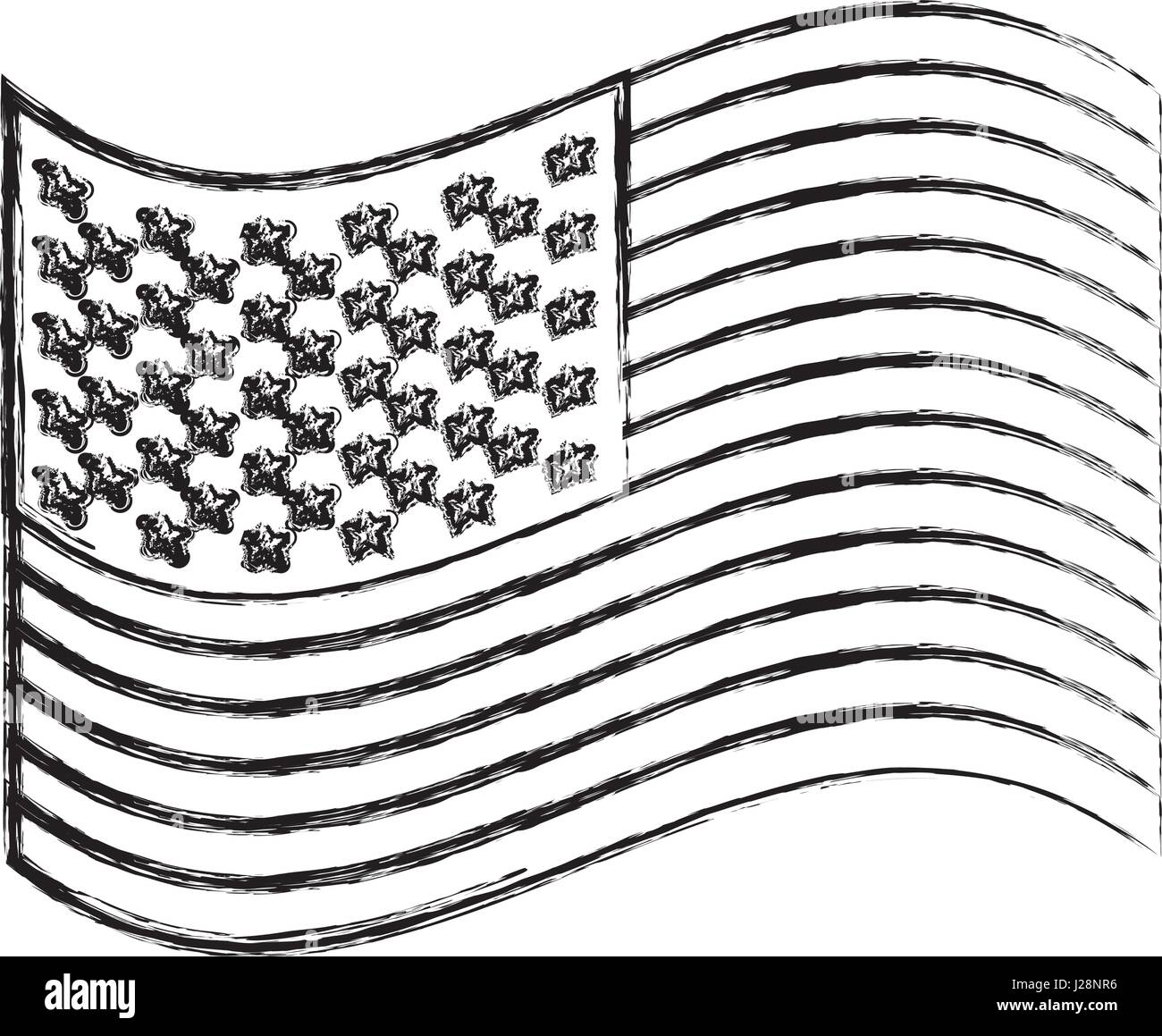 monochrome sketch of waving flag of the united states Stock Vector ...
