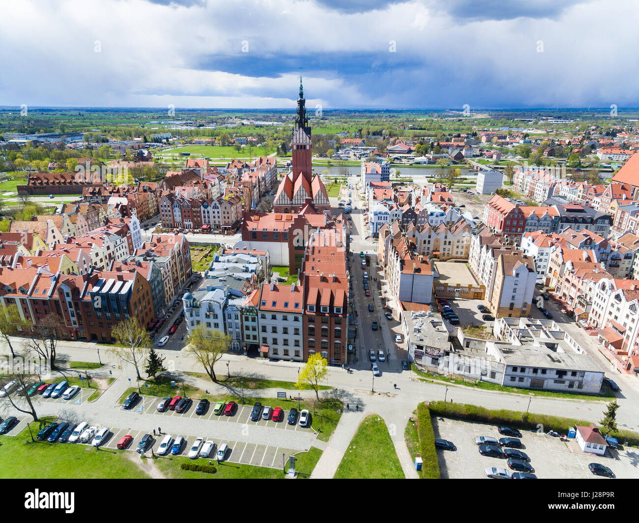 Aerial view of the old town of Elblag in Poland in spring Stock Photo ...