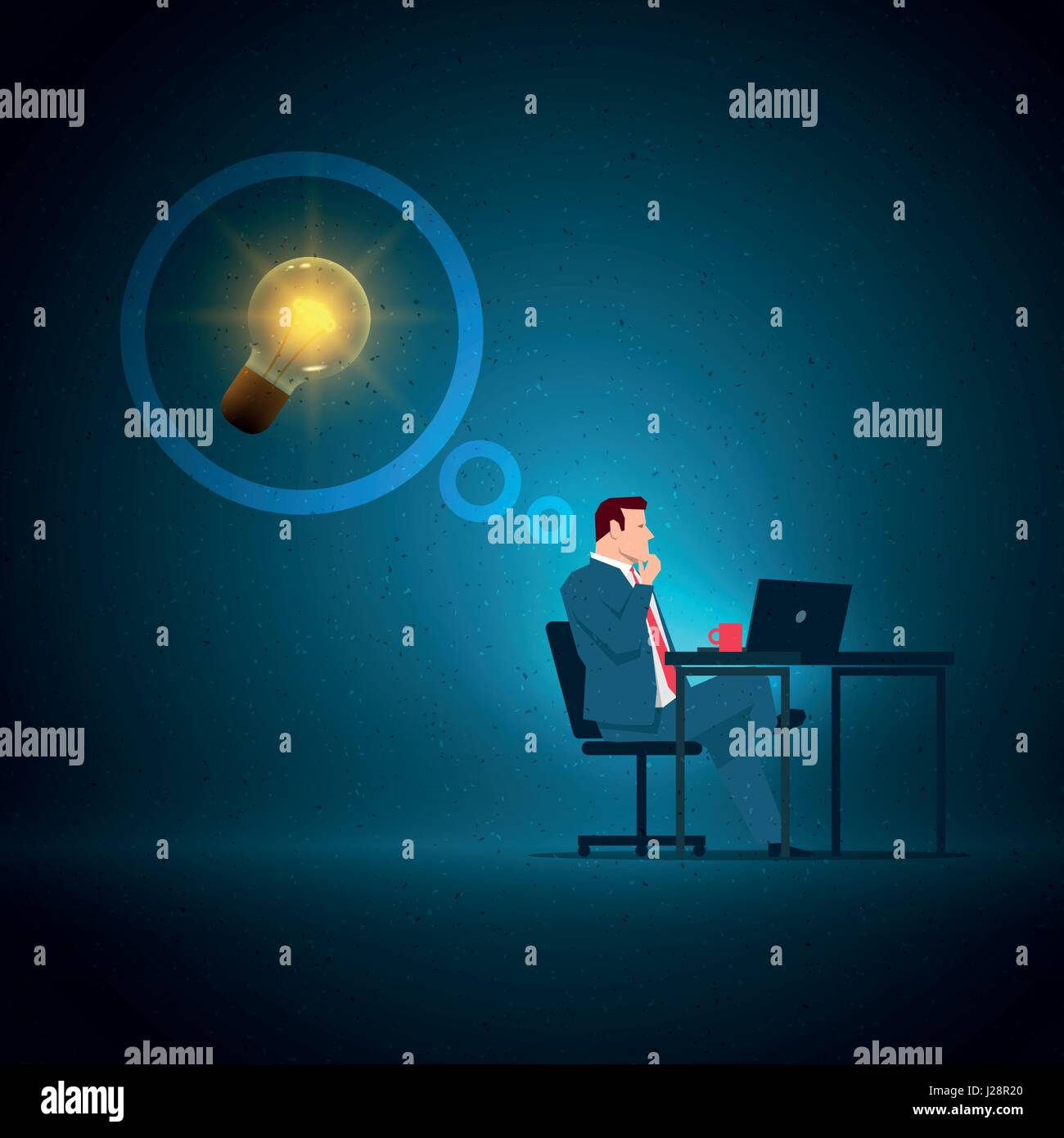 Business concept illustration. Businessman working on laptop. Elements ...