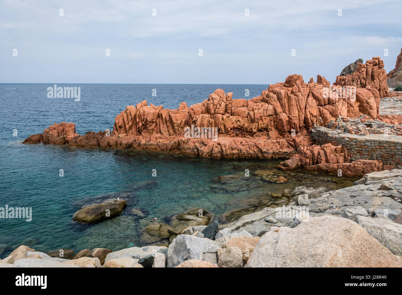 Red rocks of Arbatax city, Sardinia, Italy. Beautiful blue sky with ...