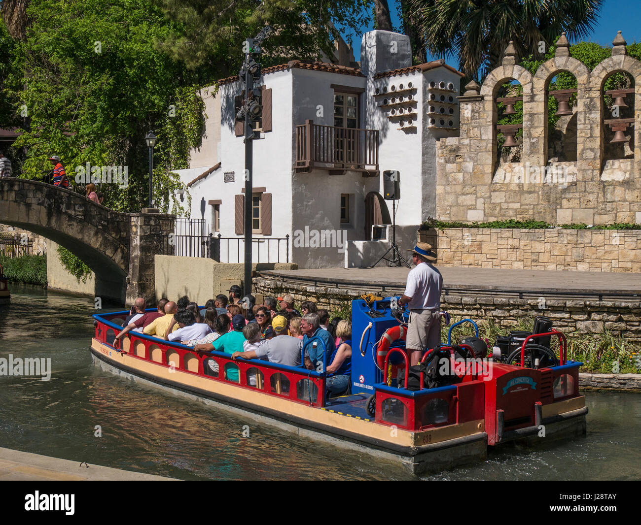 River Barge and Stage, Arenson River Theater, River Walk, San Antonio ...