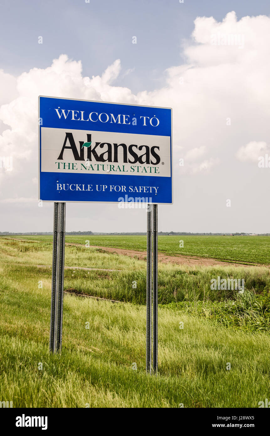 State of Arkansas welcome sign tells you it is The Natural State and to ...