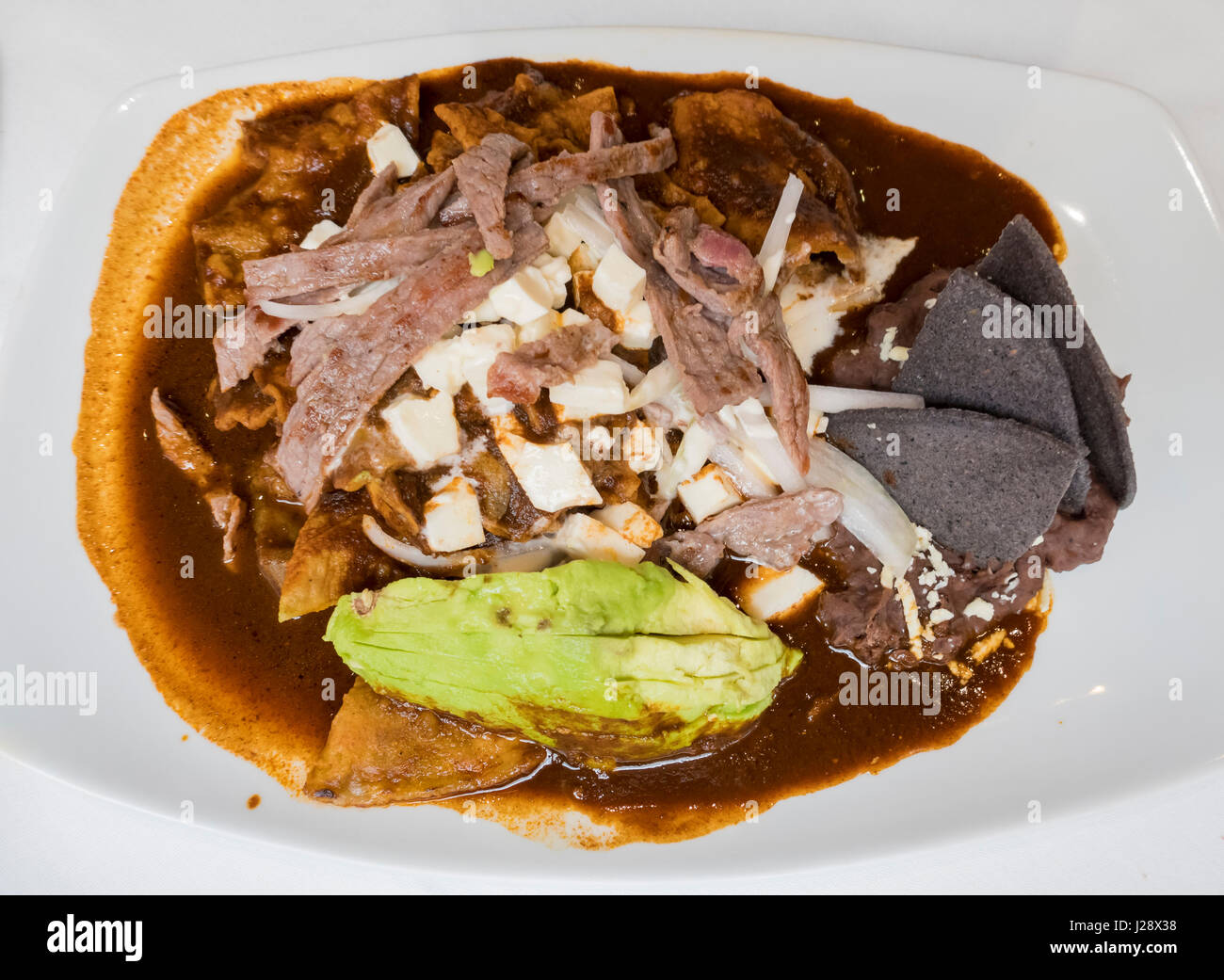 Special mole sauce of Mexican food - beef and avocados Stock Photo - Alamy