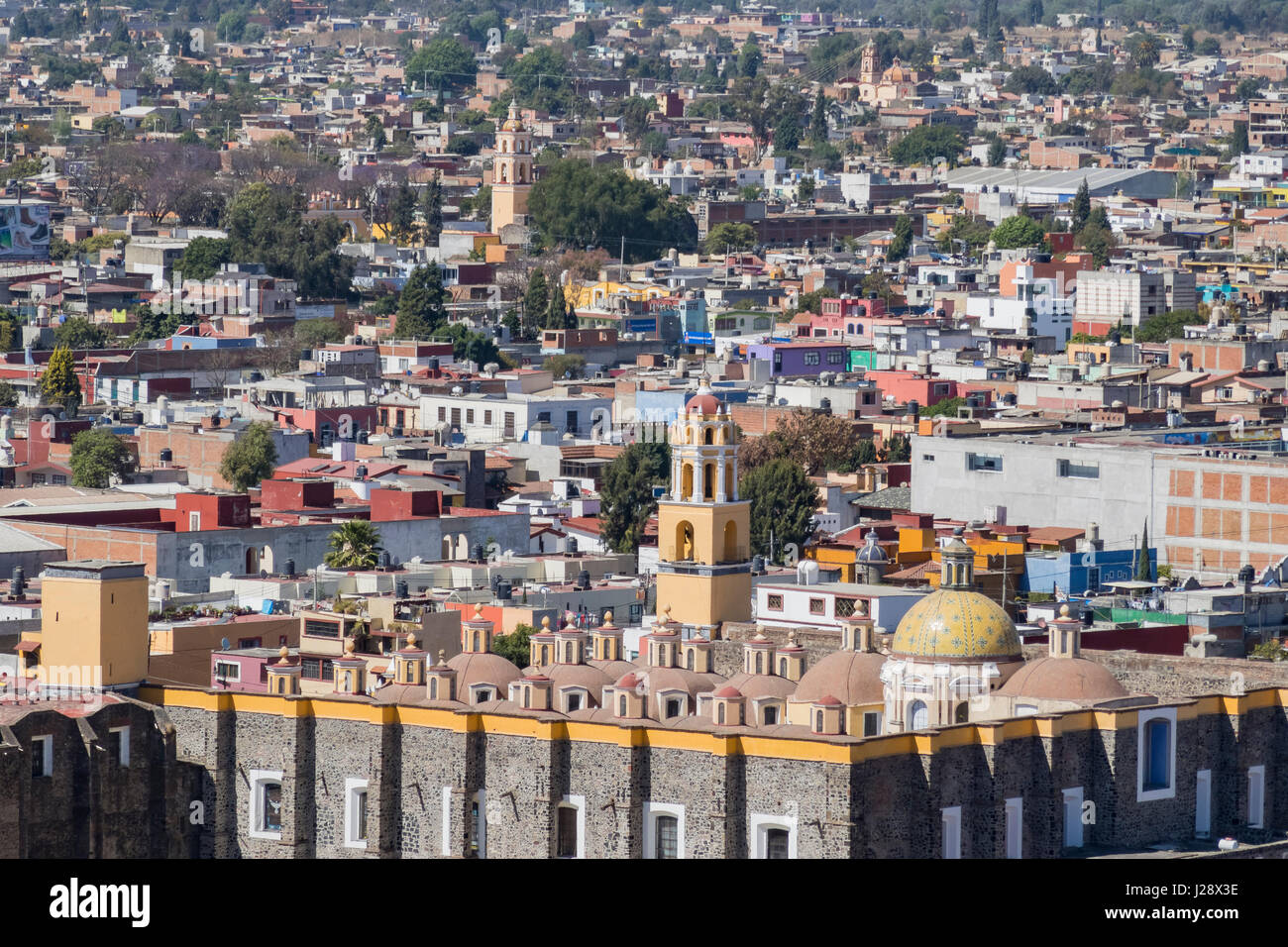 Morning aerial view cityscape of Cholula with Capilla Real o de ...