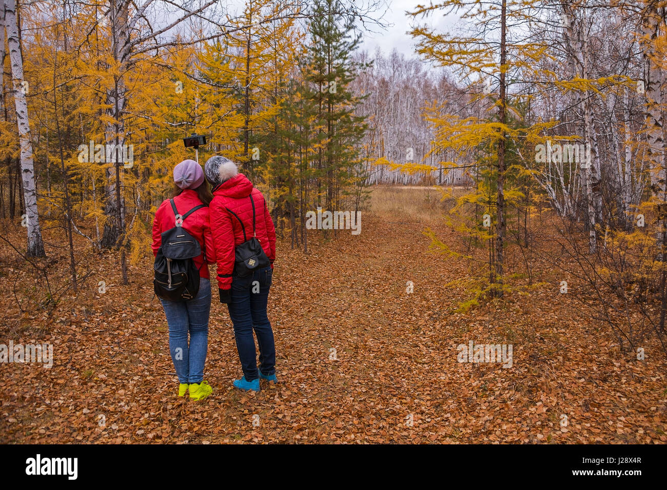 Beautiful Fall. Nature. Colorful autumnal leaf. Autumn scene. Selfie in ...