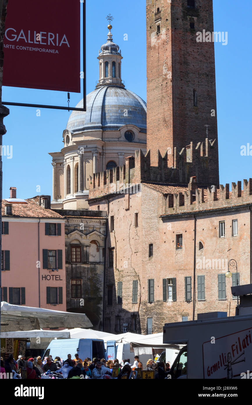 Mantua, Italy, Piazza Sordello, view from Palazzo Ducale to the dome of ...