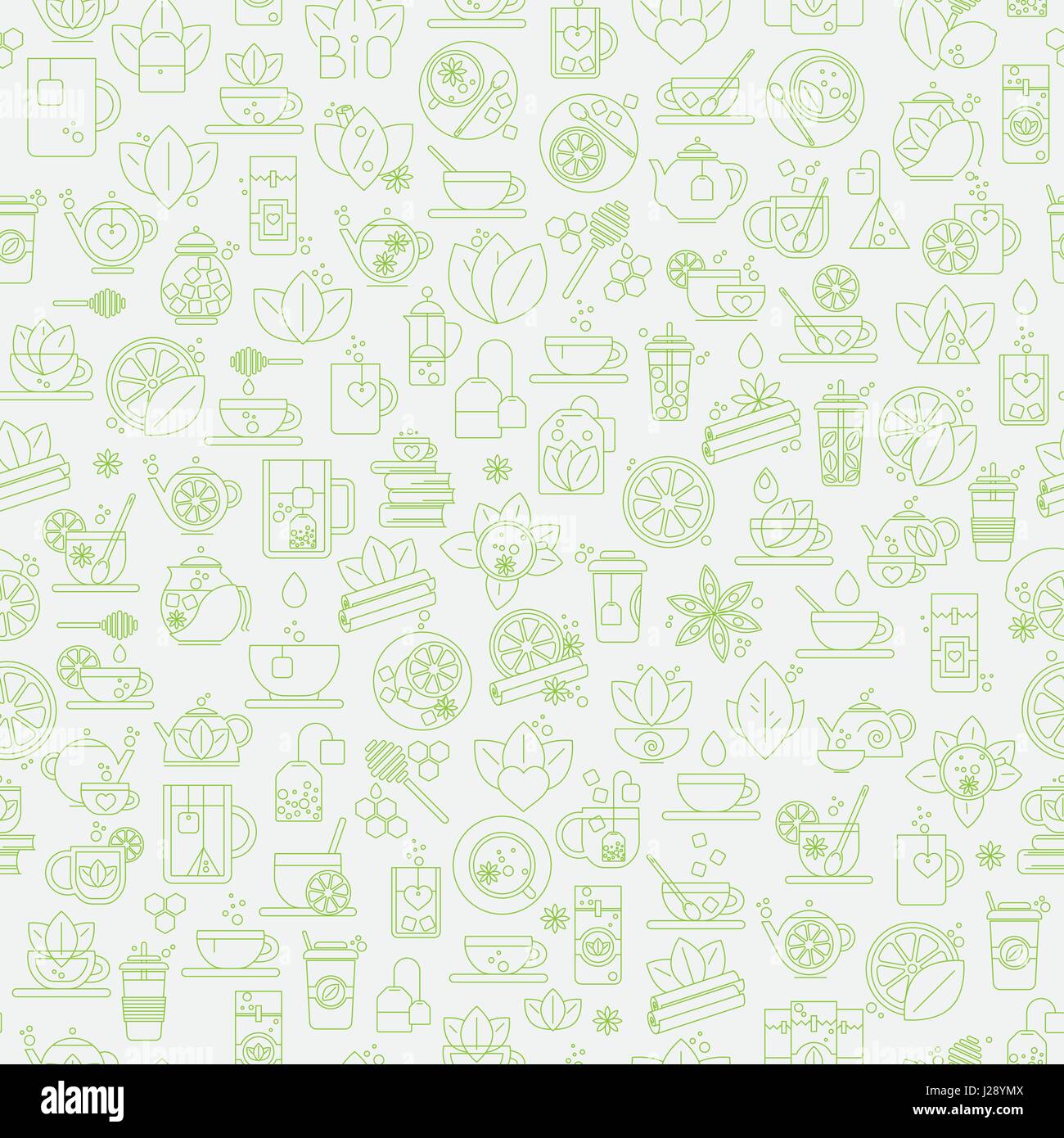 Tea seamless background with thin line icons - white tea pattern Stock ...