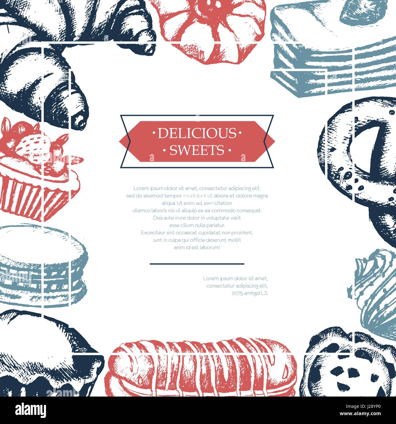 Delicious Sweets - color vector hand drawn composite flyer with ...