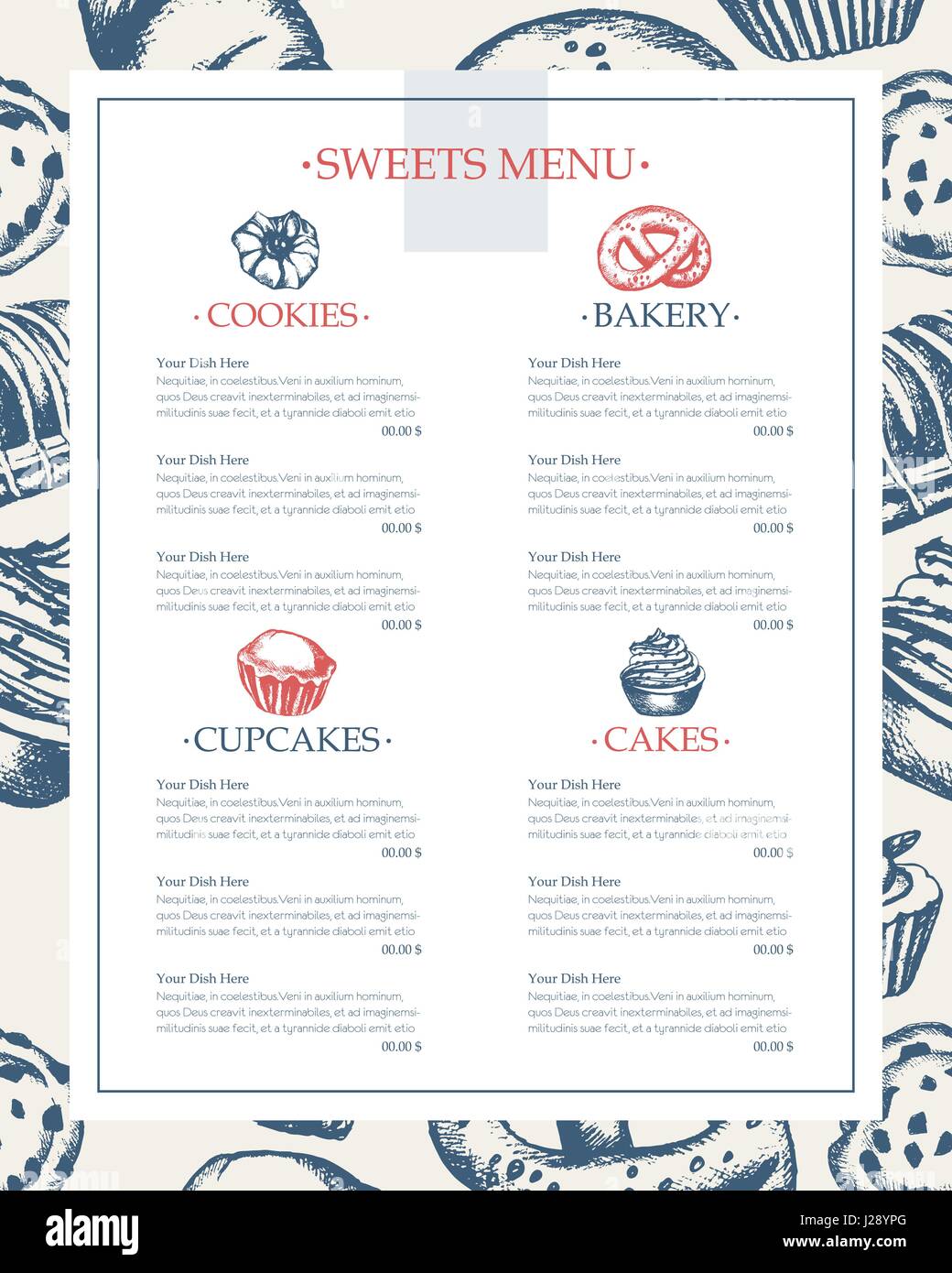 Delicious Sweets - monochromatic vector hand drawn composite template ...