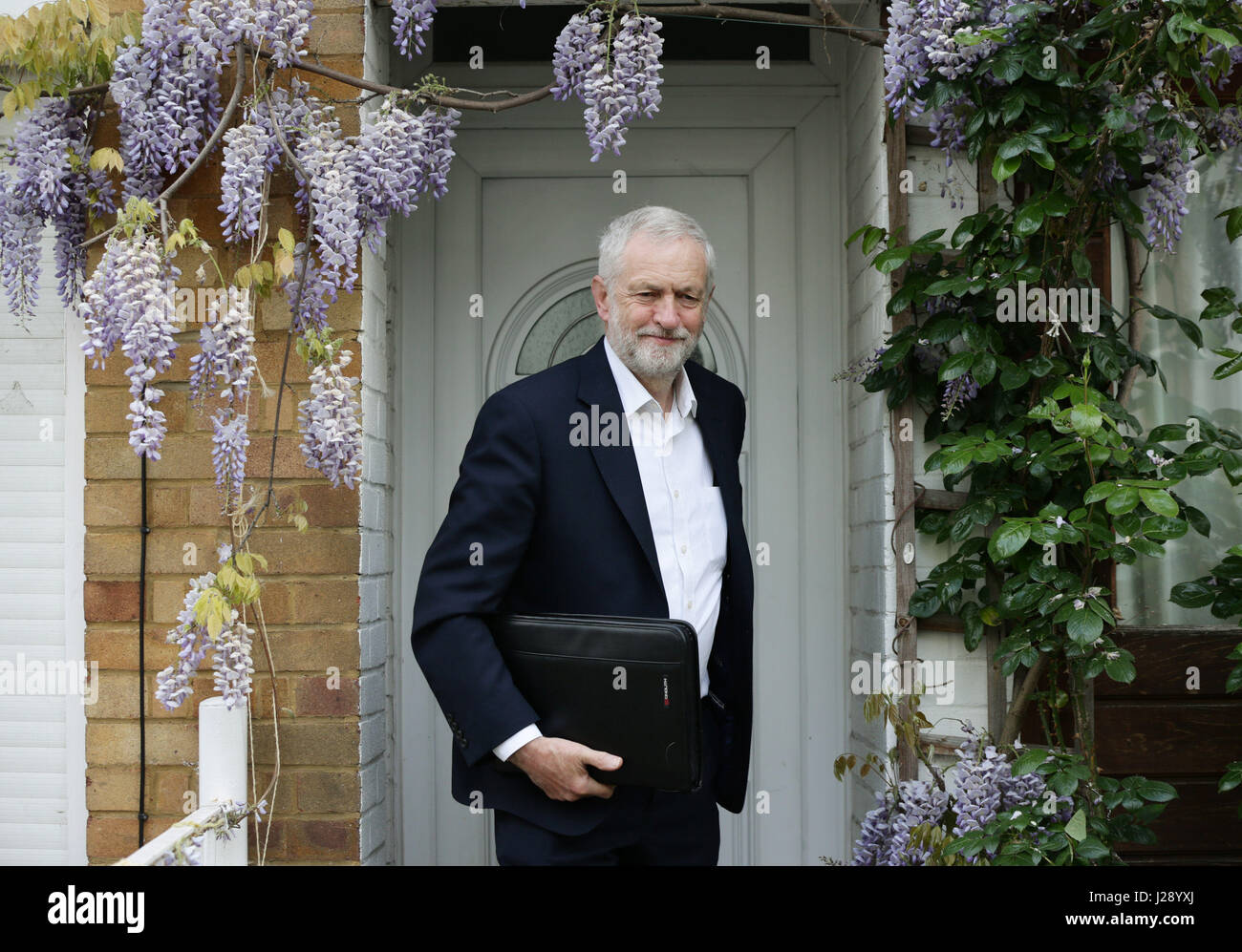 Labour leader Jeremy Corbyn leaves his home in north London, before ...