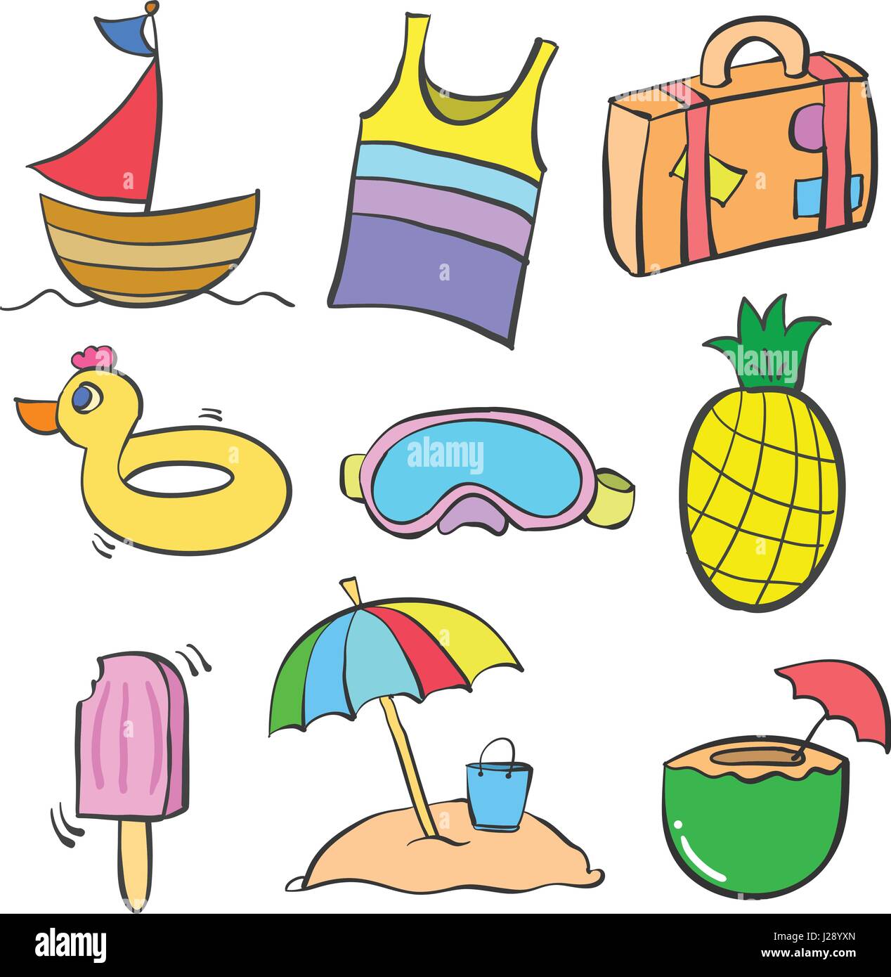 Collection stock summer object doodle set Stock Vector Image & Art - Alamy