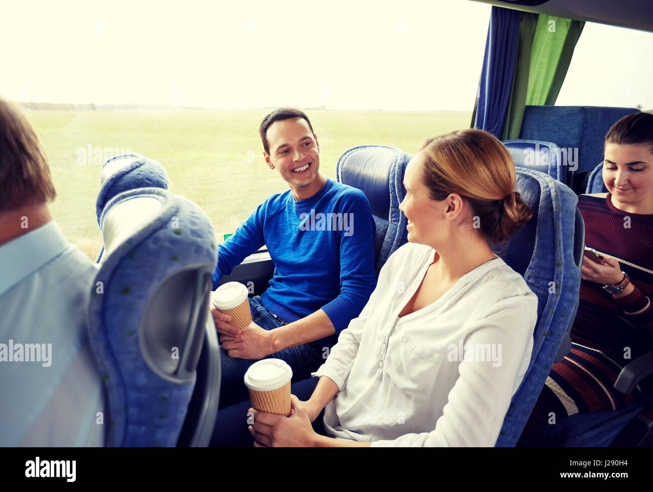 group of happy passengers in travel bus Stock Photo - Alamy
