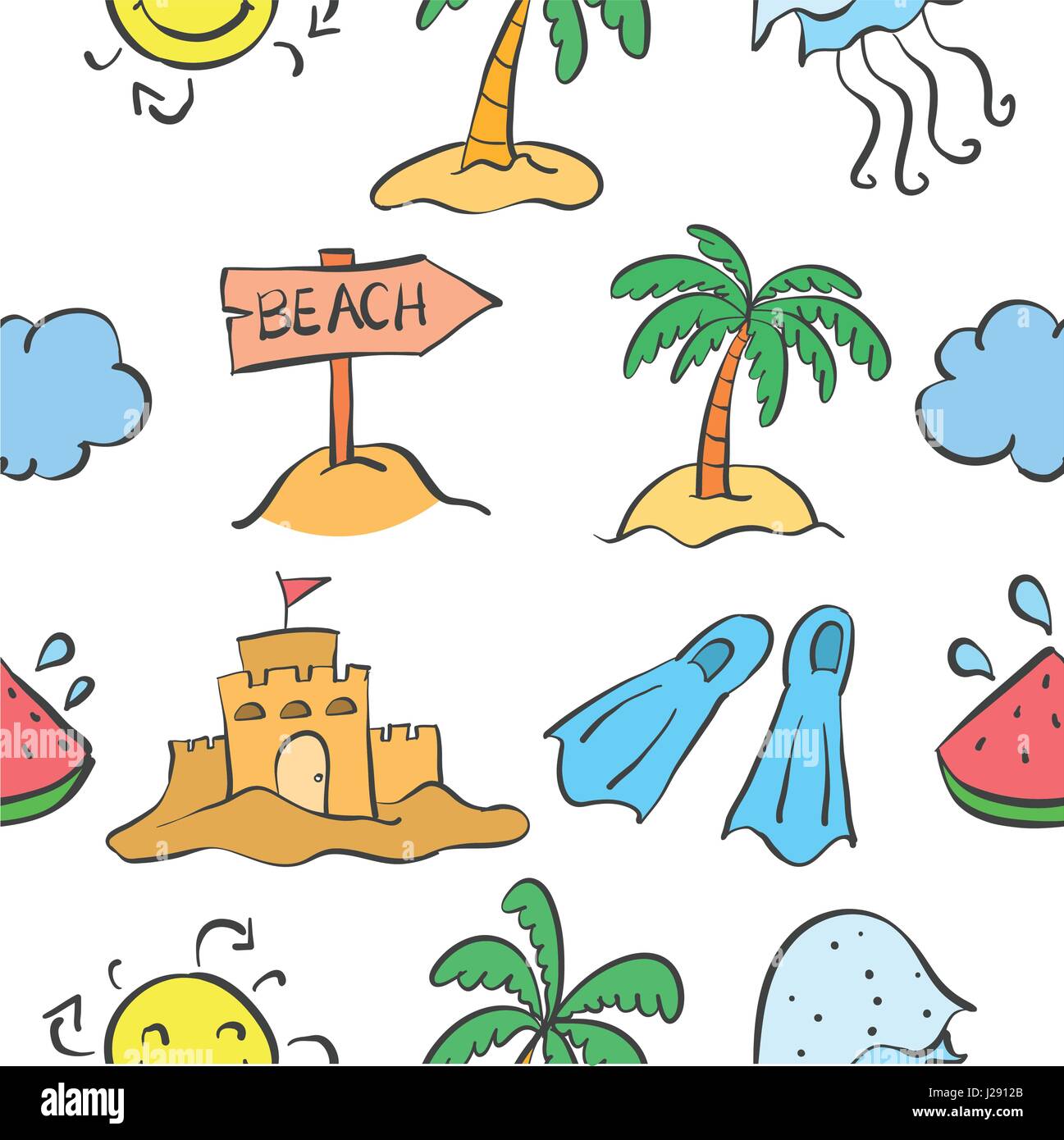 Summer beach pattern doodles Stock Vector Image & Art - Alamy
