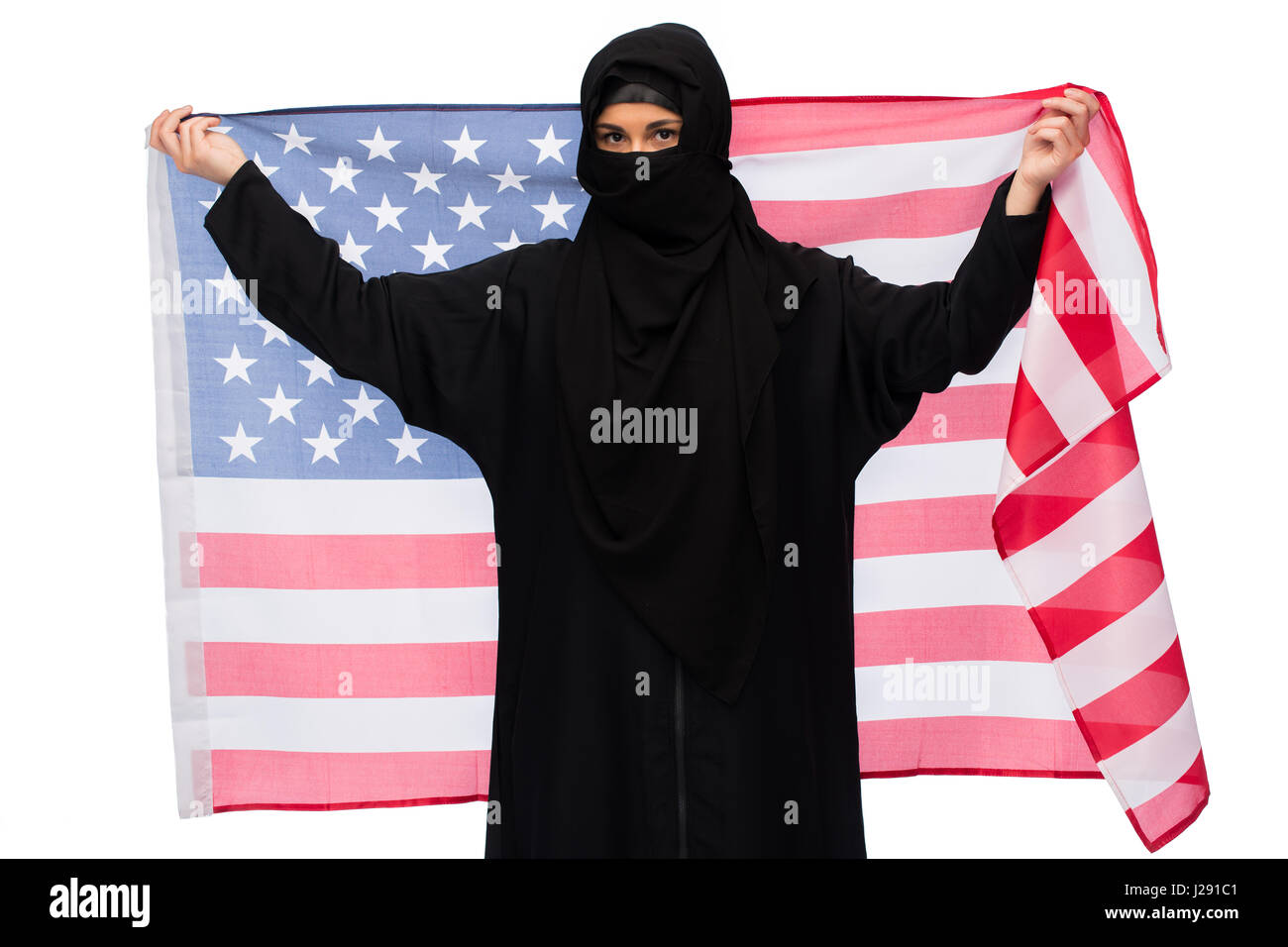 muslim woman in hijab with american flag Stock Photo - Alamy