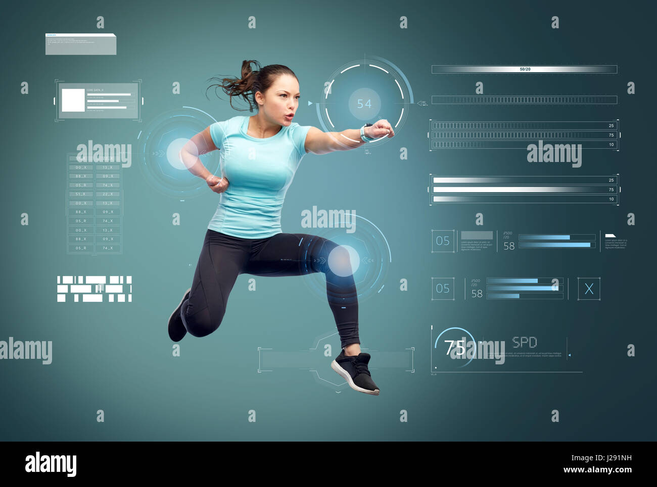 happy sporty young woman jumping in fighting pose Stock Photo - Alamy