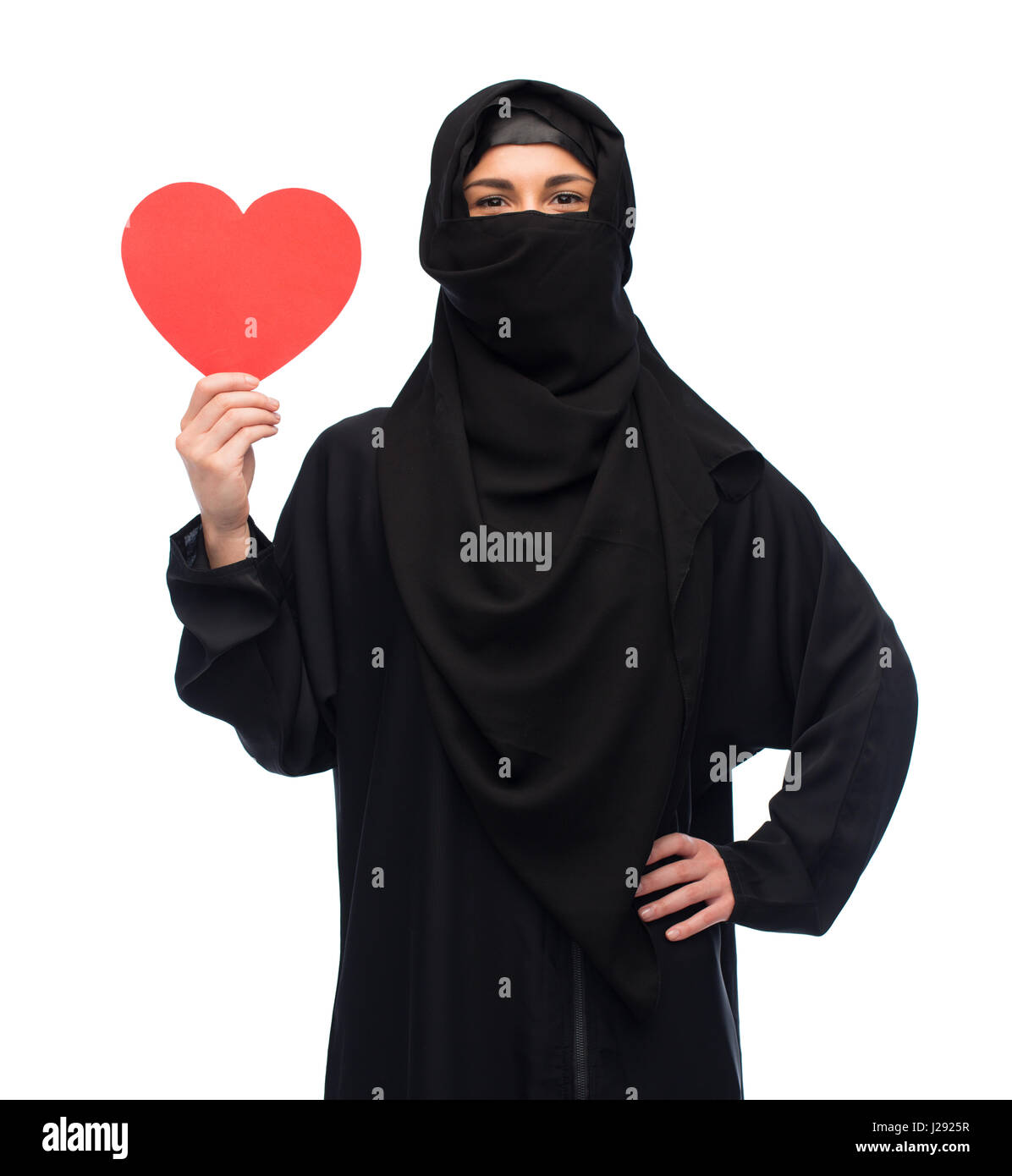 muslim woman in hijab holding red heart Stock Photo - Alamy