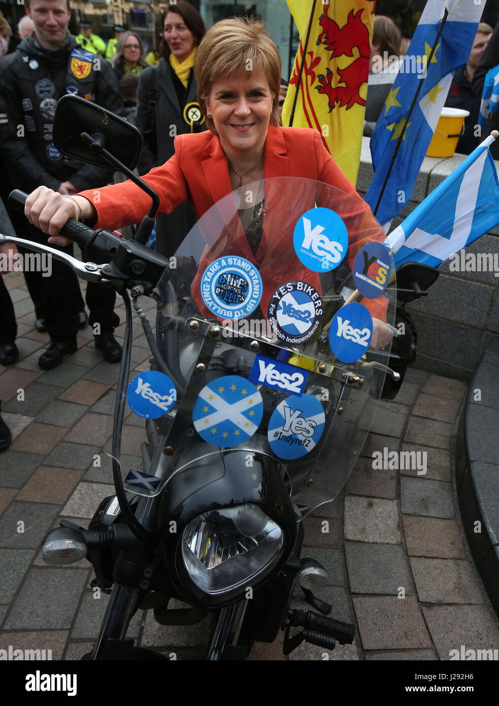 First Minister Nicola Sturgeon sits on a motor bike as she meets SNP ...