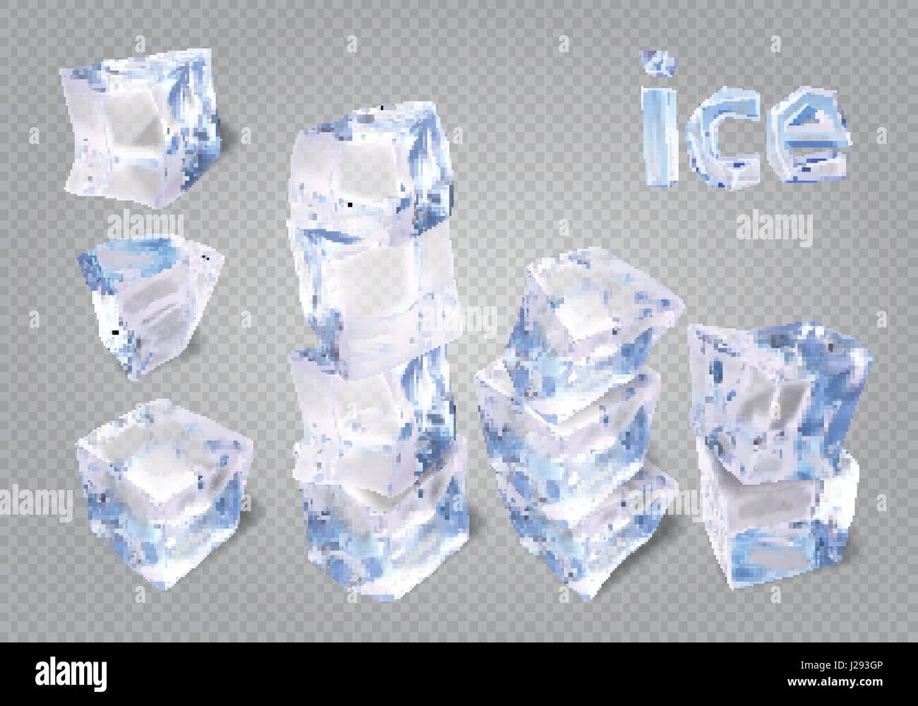 Set of transparent ice cubes and stack. 3d realistic vector mesh Stock ...