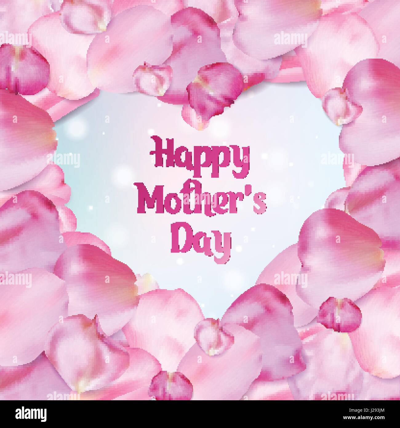Happy Mother's Day card. Heart shape of pink rose petals, vector frame ...