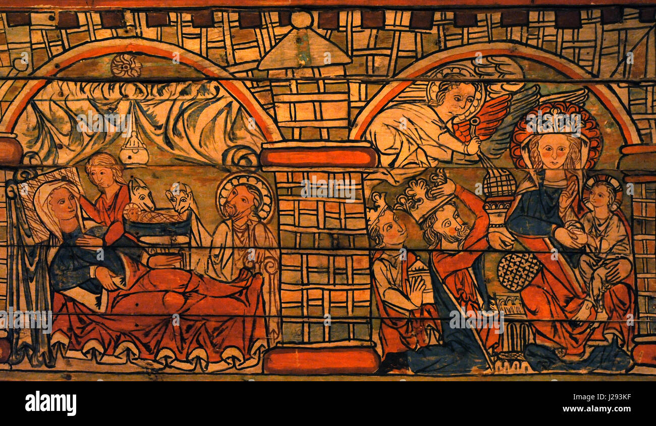 Norway. Al, Hallingdal. Painting of stave church. Medieval. 13th ...