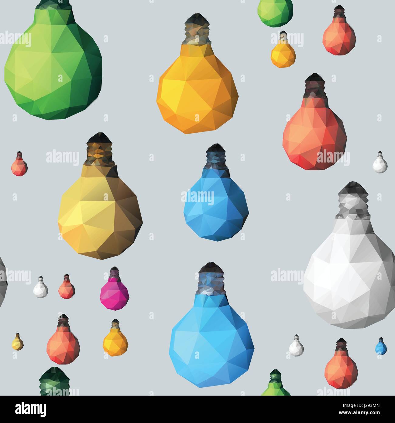 Vector seamles pattern with light bulbs. Colorful Low poly lamps ...