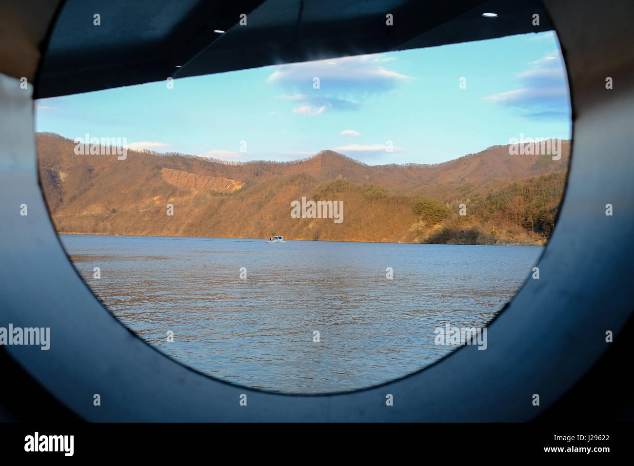 View window boat sea mountain blue sky Stock Photo - Alamy