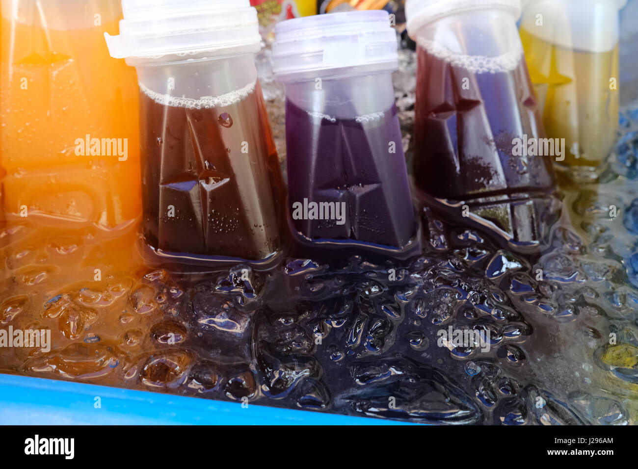 cold drinks for sale at a local food market, in Bangkok. (Selective ...