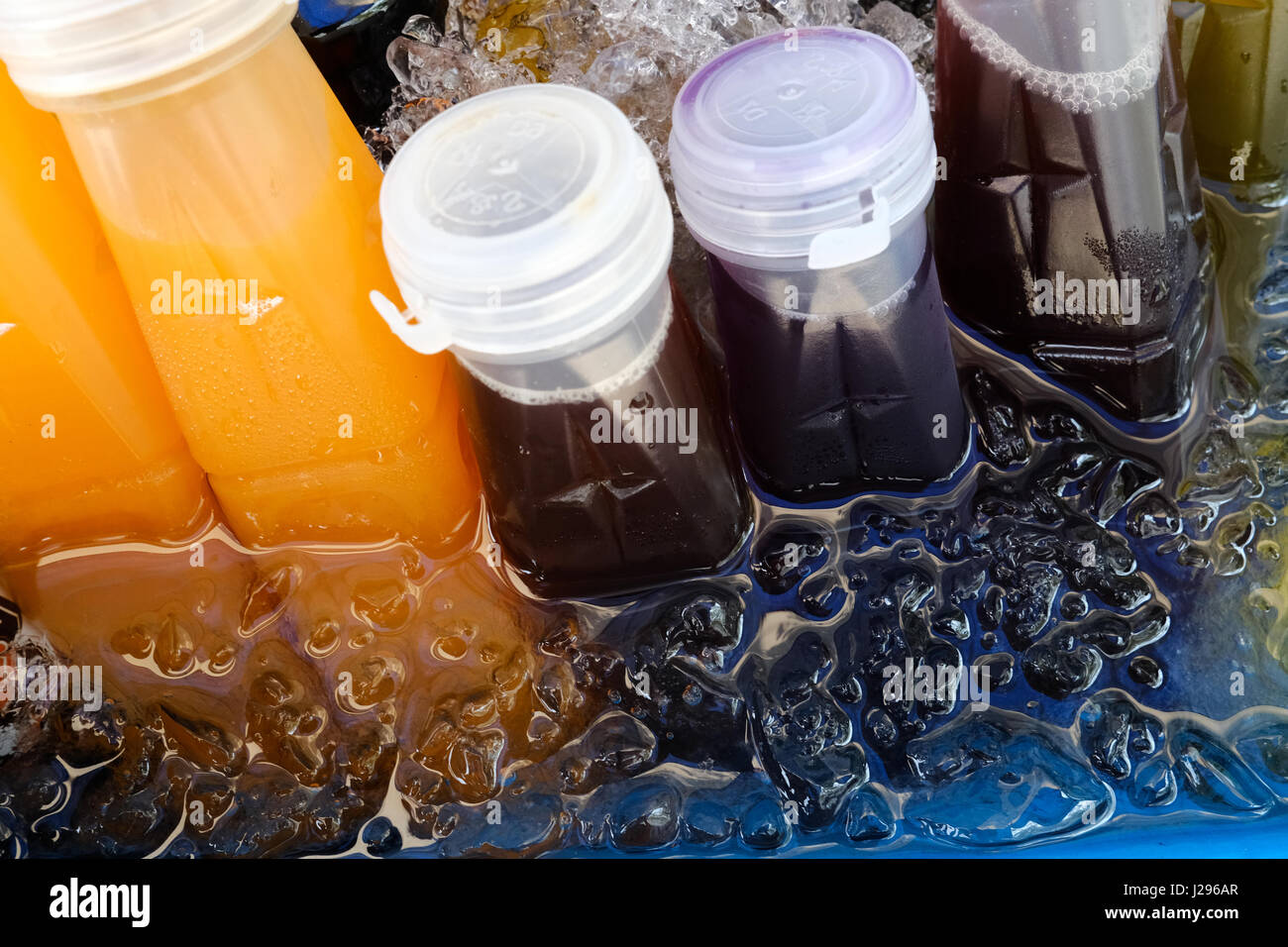 cold drinks for sale at a local food market, in Bangkok. (Selective ...
