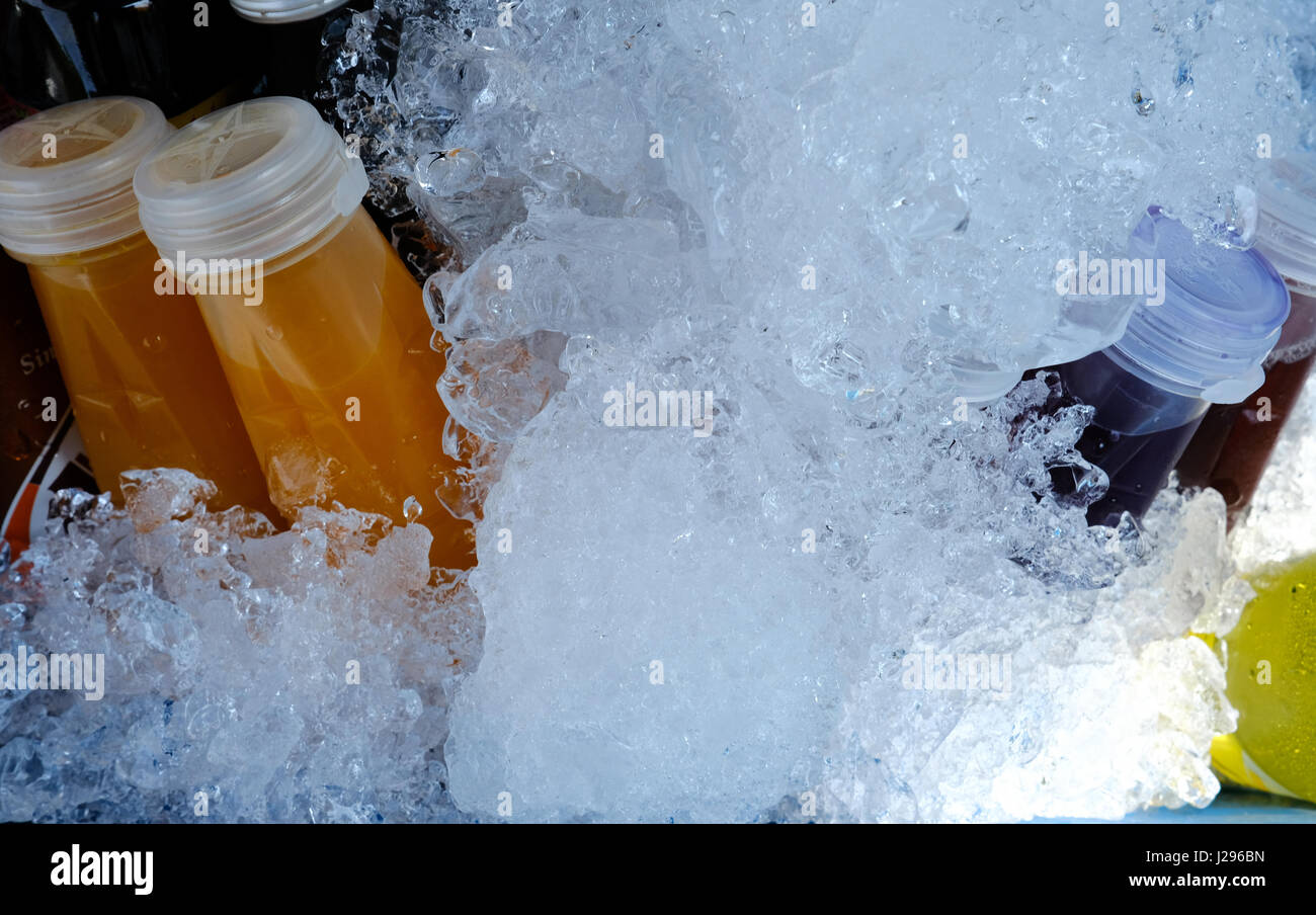 cold drinks for sale at a local food market, in Bangkok. (Selective ...