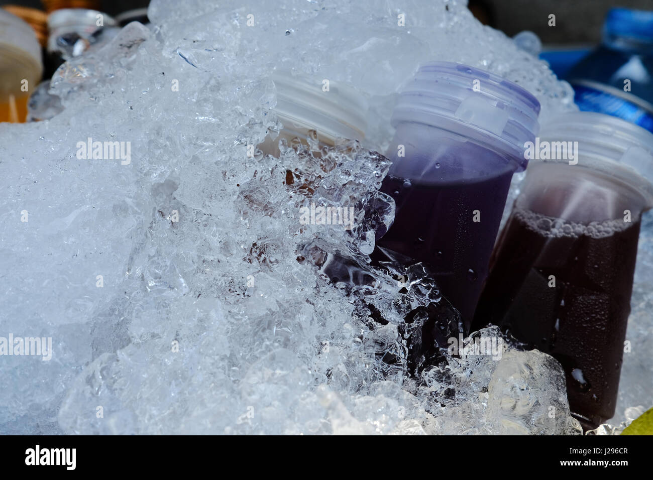 cold drinks for sale at a local food market, in Bangkok. (Selective ...